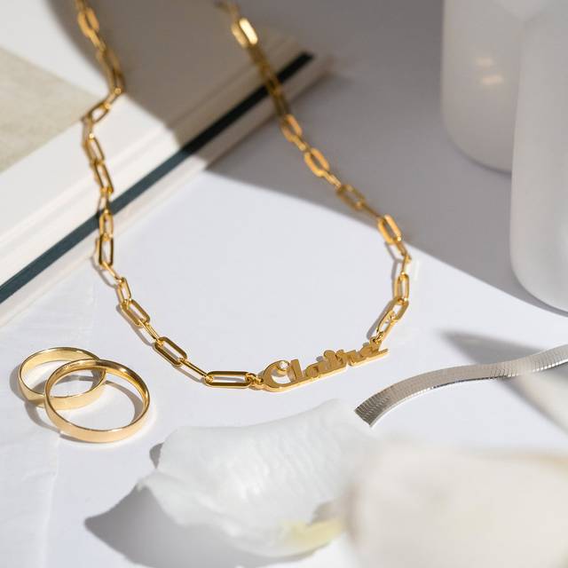 Link Chain Name Necklace with Diamond - Gold Vermeil - Oak & Luna