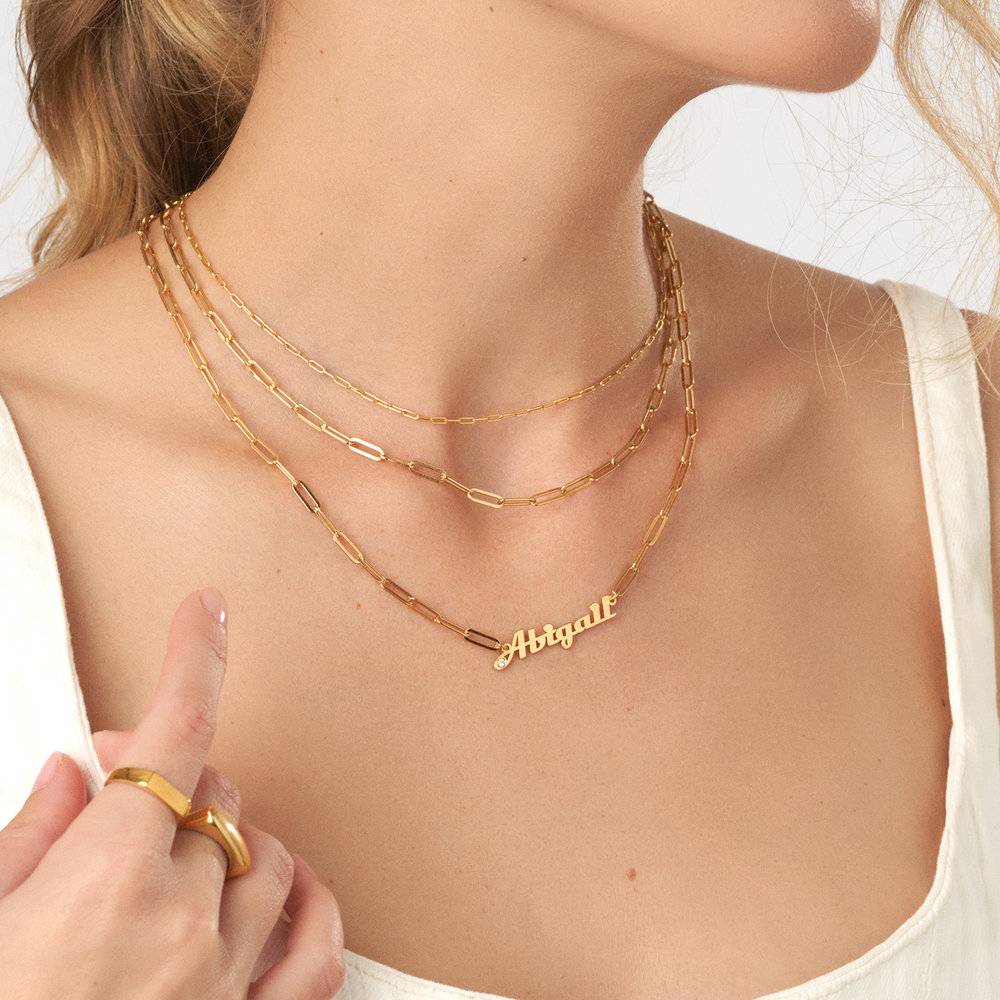 Link Chain Name Necklace with Diamond - Gold Vermeil - Oak & Luna