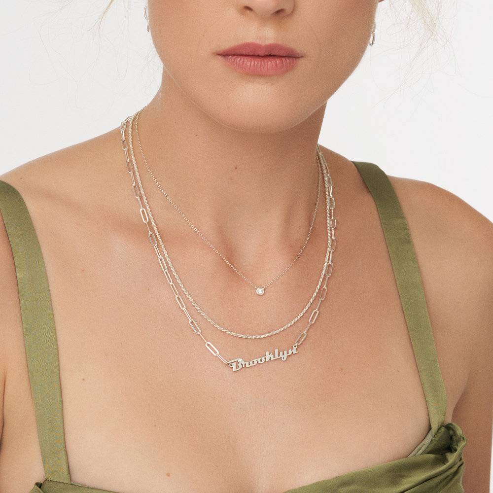 Link Chain Name Necklace with Diamond - Silver - Oak & Luna