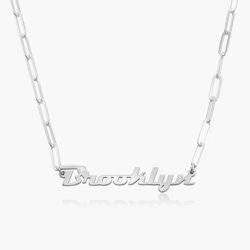 Link Chain Name Necklace with Diamond - Silver - Oak & Luna