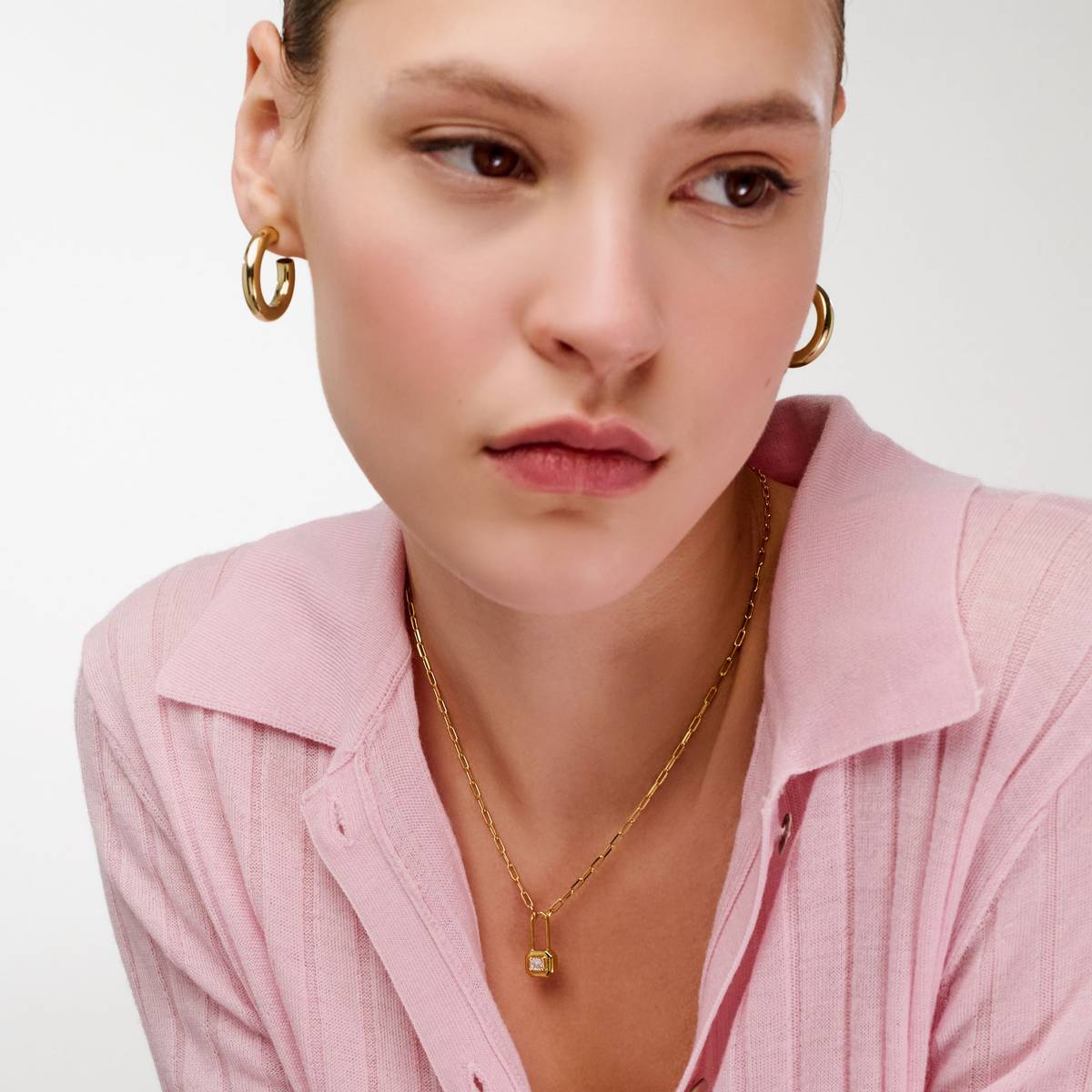 Lock & Luna charm with Emerald cut Diamond- Gold Vermeil - Oak & Luna