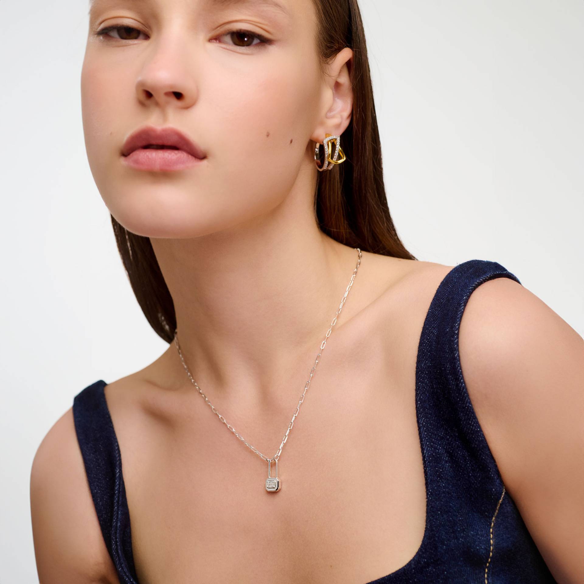 Lock & Luna charm with Emerald cut Diamond- Silver - Oak & Luna