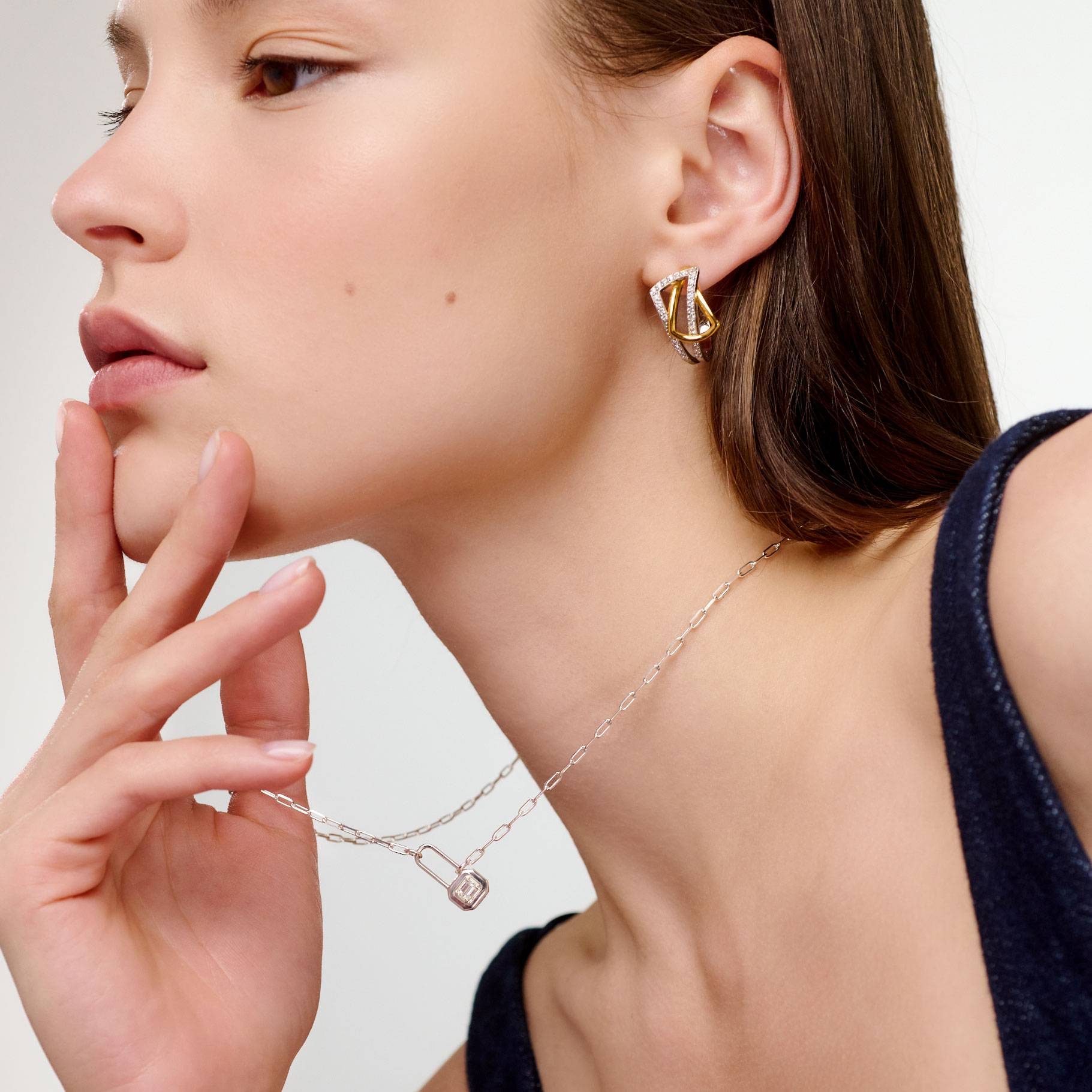 Lock & Luna charm with Emerald cut Diamond- Silver - Oak & Luna