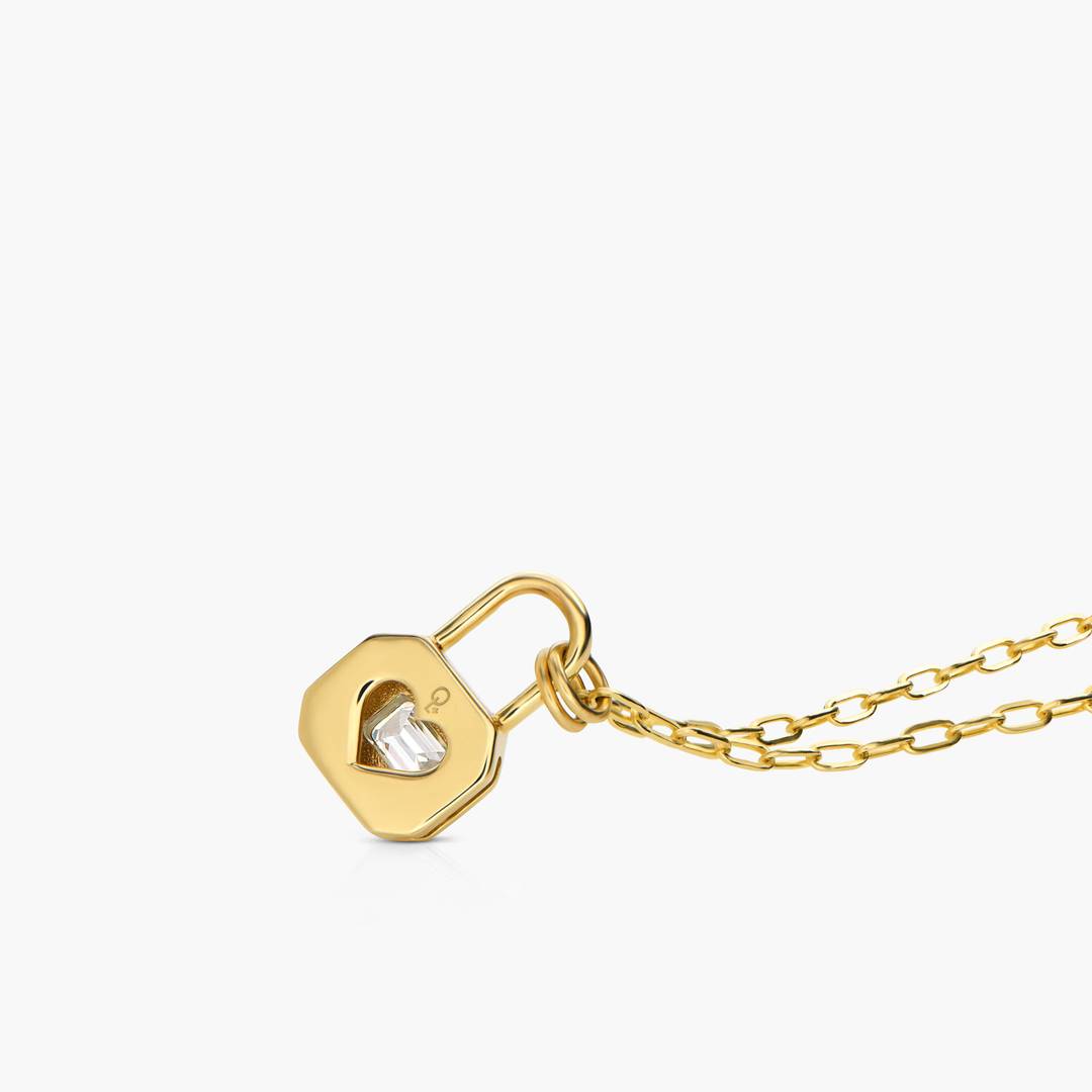 Lock & Luna charm with Emerald cut Moissanite - 14K Solid Gold - Oak & Luna