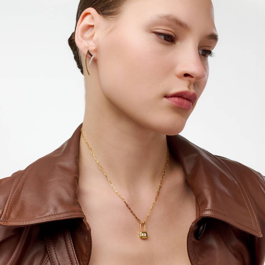 Lock & Luna charm with Emerald cut Moissanite - Gold Vermeil - Oak & Luna