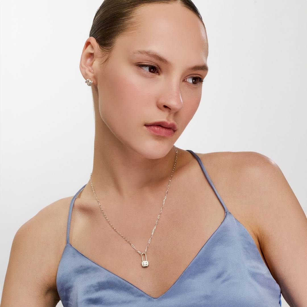 Lock & Luna charm with Emerald cut Moissanite - Silver - Oak & Luna