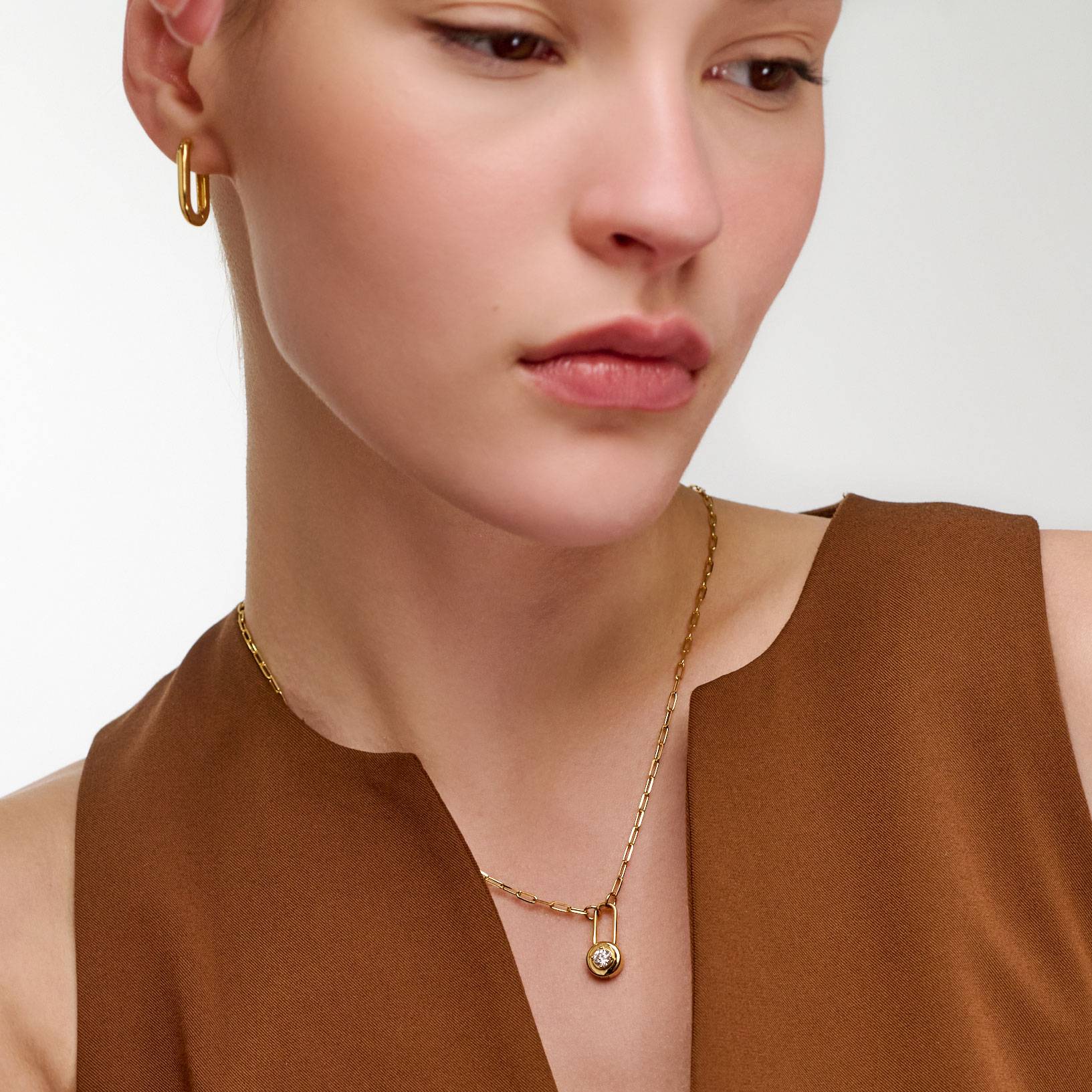 Lock & Luna charm with Round cut Diamond- Gold Vermeil - Oak & Luna