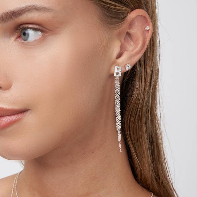 Long Tassel with Diamond Initials - Silver - Oak & Luna