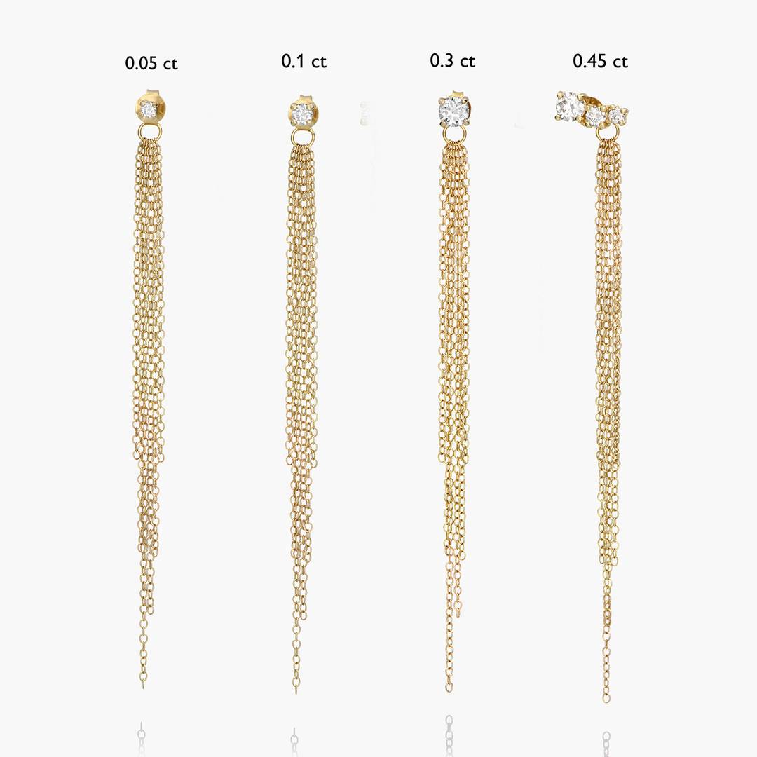 Mimosa Long Tassel Stud with Trio Diamond 0.45 CT Diamond - 14k Solid ...
