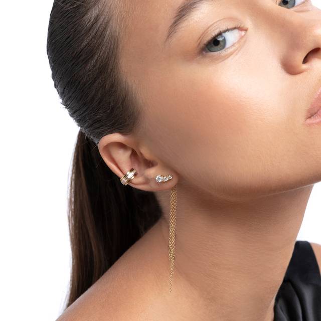 Mimosa Long Tassel Single Stud with Trio Diamond 0.45 CT Diamond - Gold ...