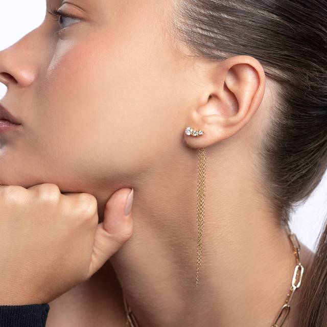 Mimosa Long Tassel Single Stud with Trio Diamond 0.45 CT Diamond - Gold ...