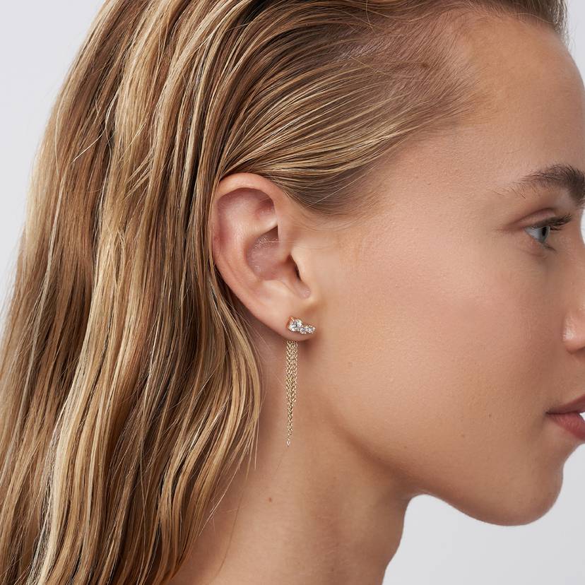 Mimosa Short Tassel Stud with Trio Diamond 0.45 CT Diamond - Gold ...