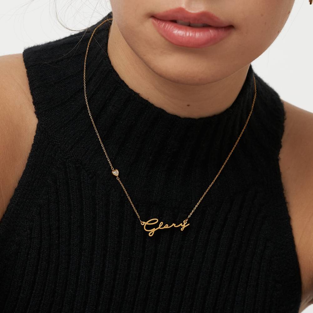 Mon Petit Name Necklace With 0.2 Ct Heart Diamond Shape - Gold Vermeil ...