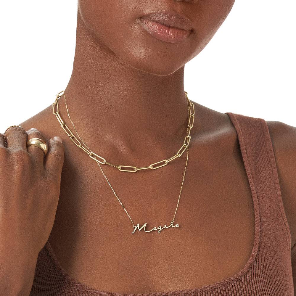 Mon Petit Name Necklace with Diamond - 14k Solid Gold - Oak & Luna