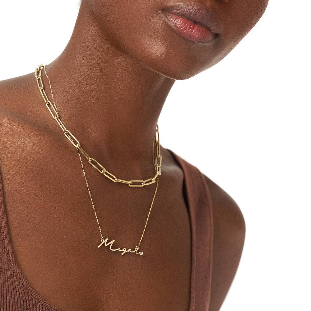 Mon Petit Name Necklace with Diamond - 14k Solid Gold - Oak & Luna