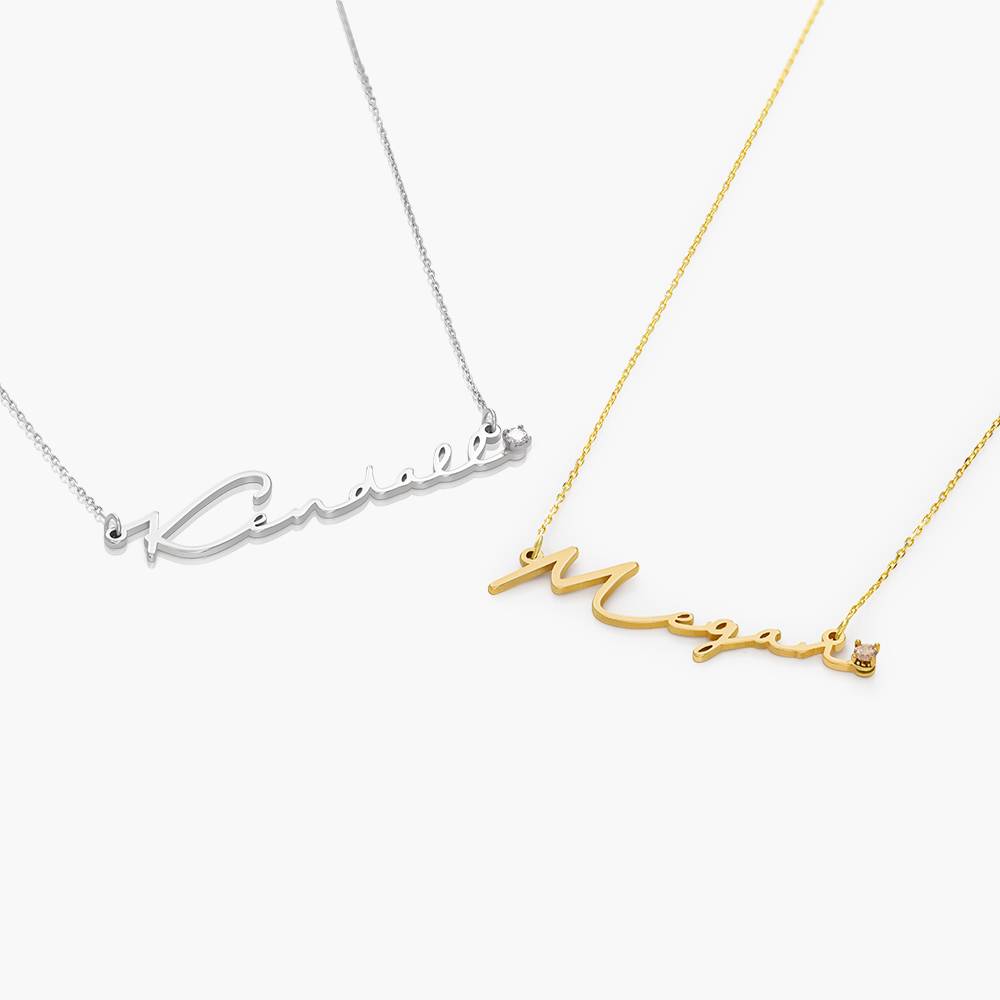 Mon Petit Name Necklace with Diamond - 14k Solid Gold - Oak & Luna