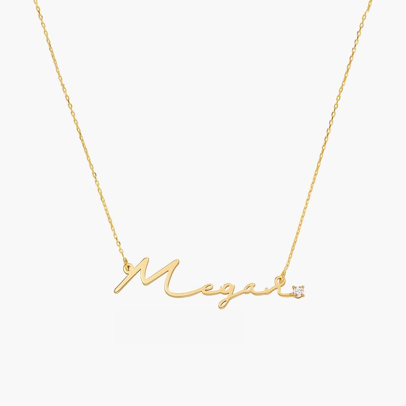 Mon Petit Name Necklace with Diamond - 14k Solid Gold - Oak & Luna