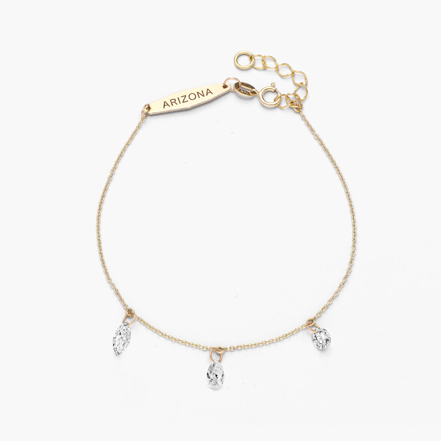 Personalized Capri Floating Diamond Bracelet - 14k Solid Gold - Oak & Luna