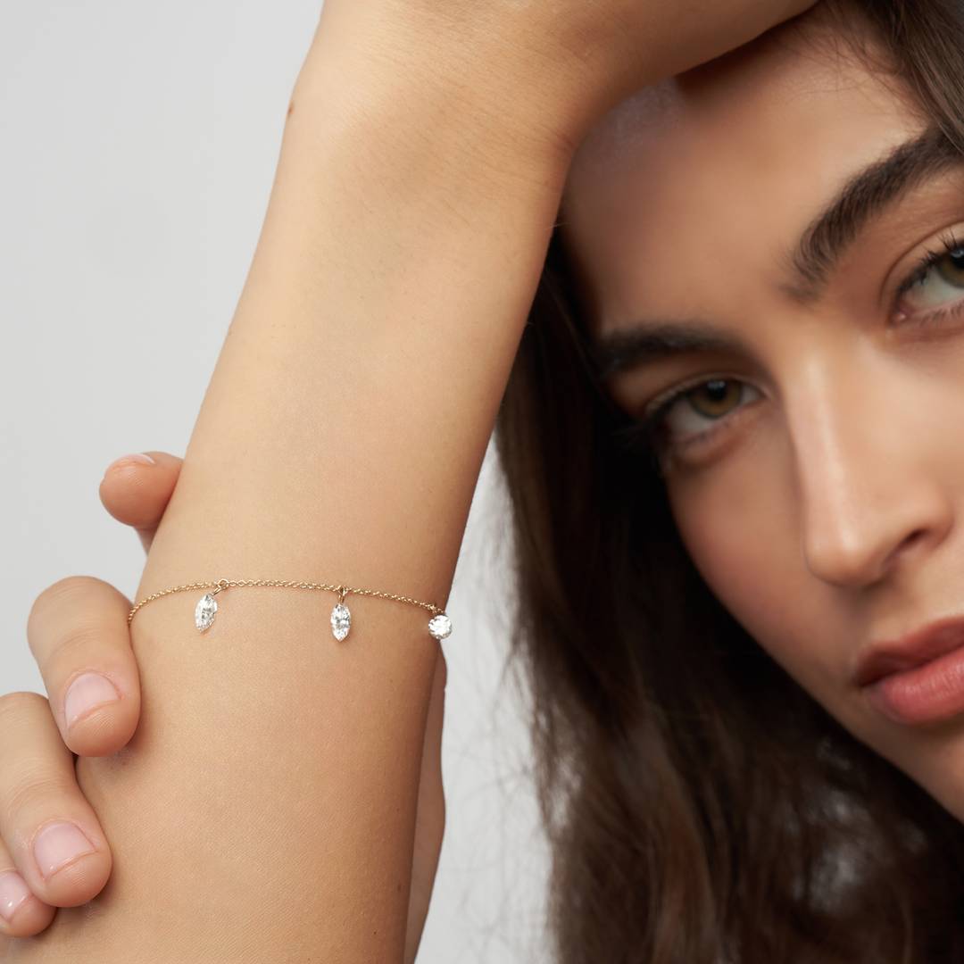 Personalized Capri Floating Diamond Bracelet - 14k Solid Gold - Oak & Luna