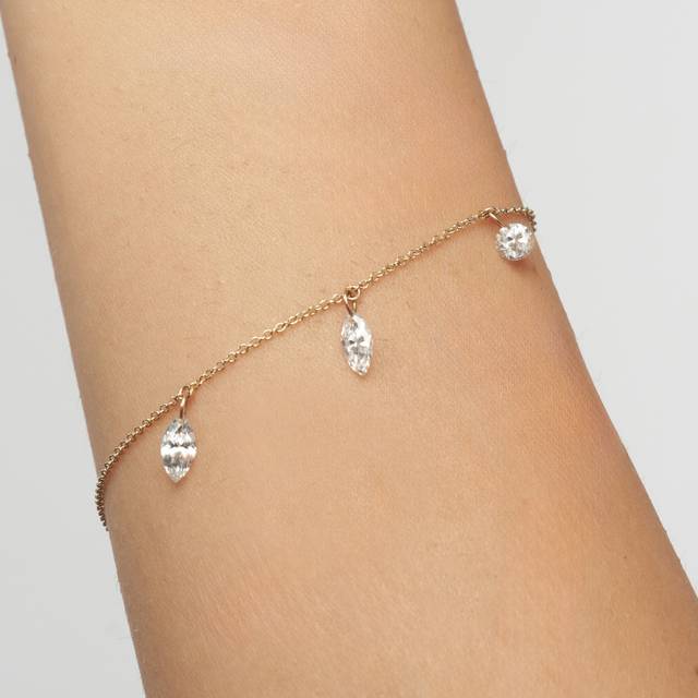 Personalized Capri Floating Diamond Bracelet - 14k Solid Gold - Oak & Luna