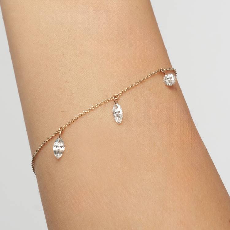 Personalized Capri Floating Diamond Bracelet - 14k Solid Gold - Oak & Luna