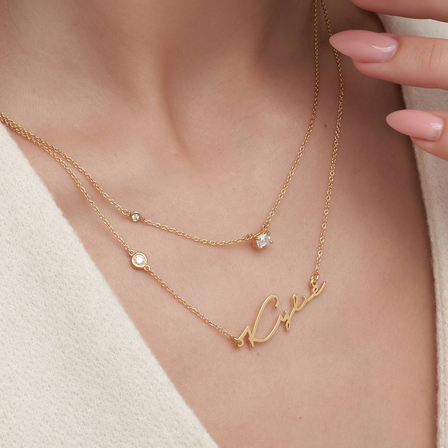 Princess Multi-Diamond Necklace with 0.3 ct Custom Diamond - Gold ...