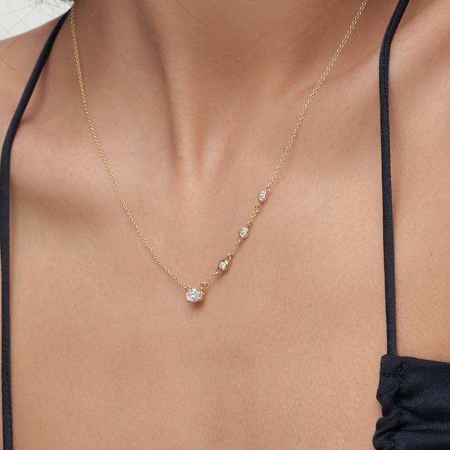 Queen Multi-Diamond Necklace with 0.3 ct Custom Diamond - 14k Solid ...