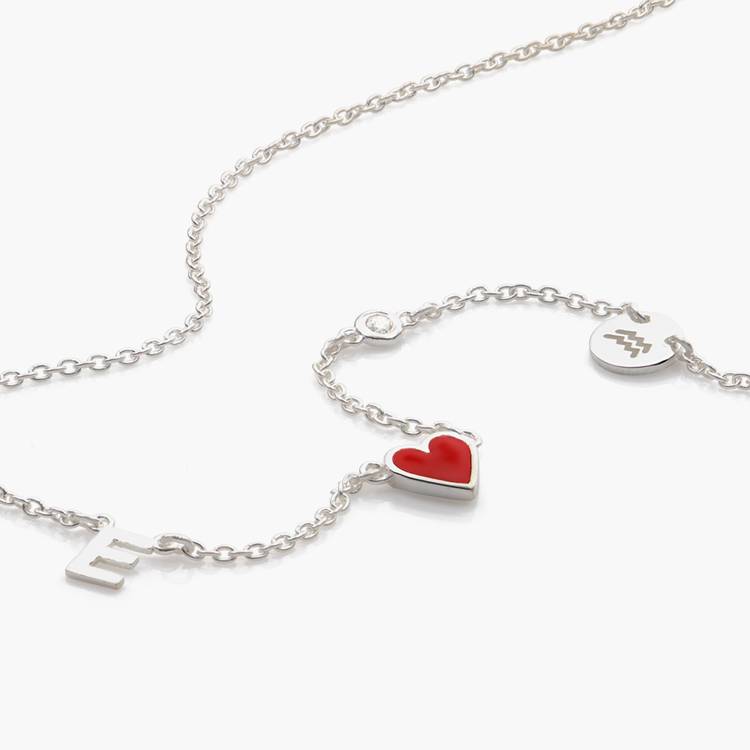 Inez Initial Heart Necklace with Diamond - Silver - Oak & Luna