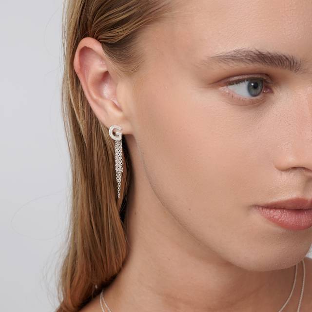 Short Tassel with Diamond Initials - Silver - Oak & Luna