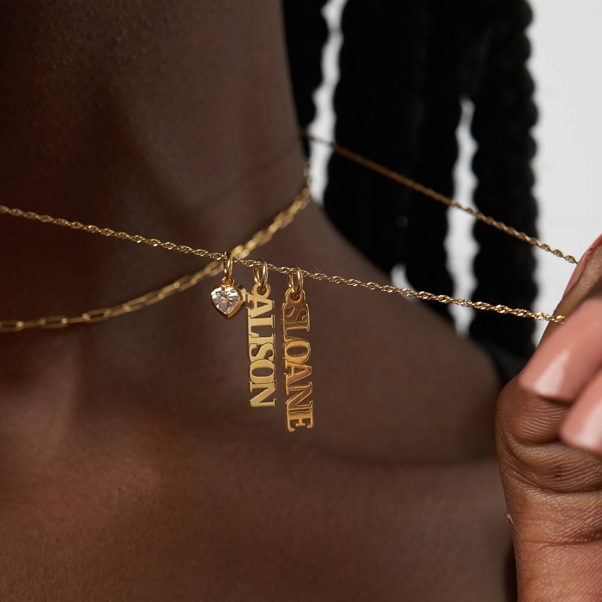 Singapore Chain Name Necklace With 0.2 Ct Heart Shaped Diamond - 14k ...