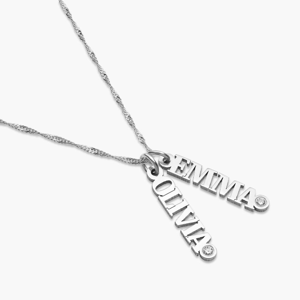 Singapore Chain Name Necklace with Diamonds - Silver - Oak & Luna