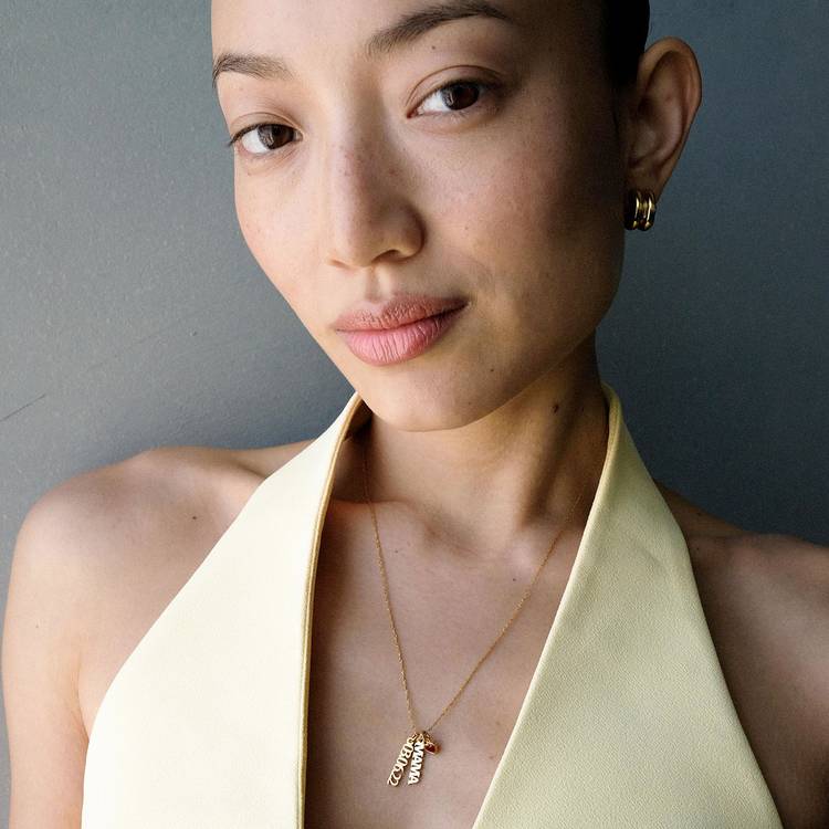 Singapore Chain Name Necklace With Heart Shaped Gemstone - Gold Vermeil ...