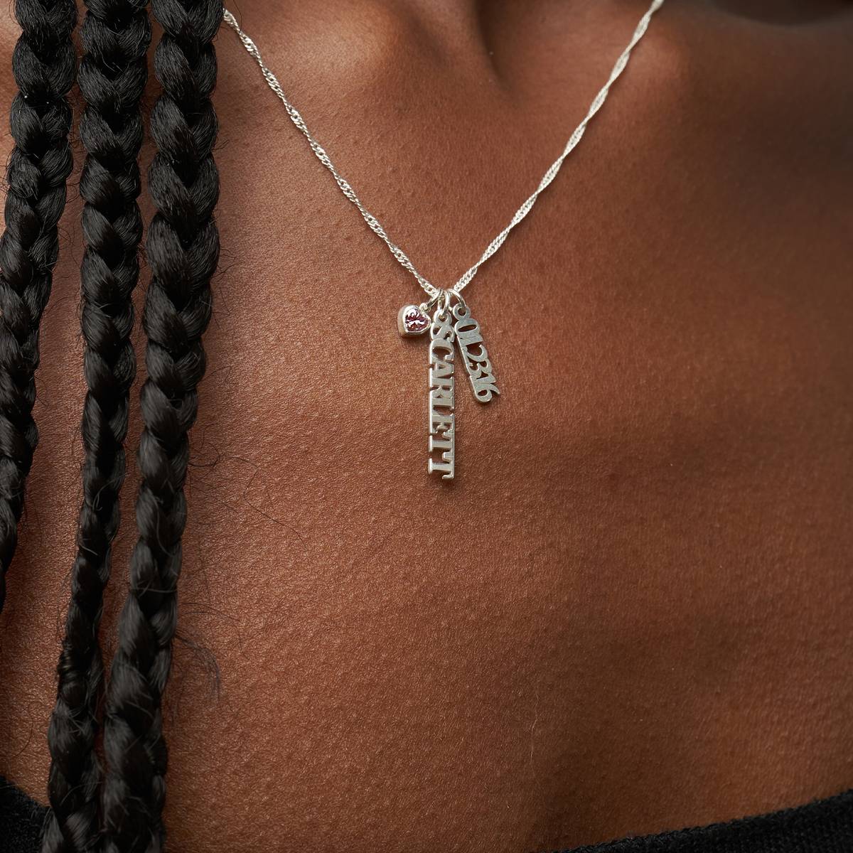 Singapore Chain Name Necklace With Heart Shaped Gemstone - Silver - Oak ...