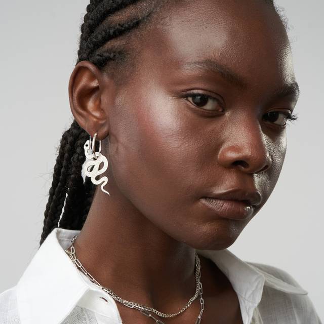 Snake Hoop Earrings with Cubic Zirconia - Silver - Oak & Luna