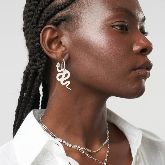 Snake Hoop Earrings with Cubic Zirconia - Silver - Oak & Luna