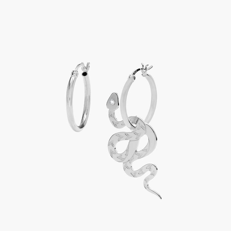 Snake Hoop Earrings with Diamond - Silver - Oak & Luna