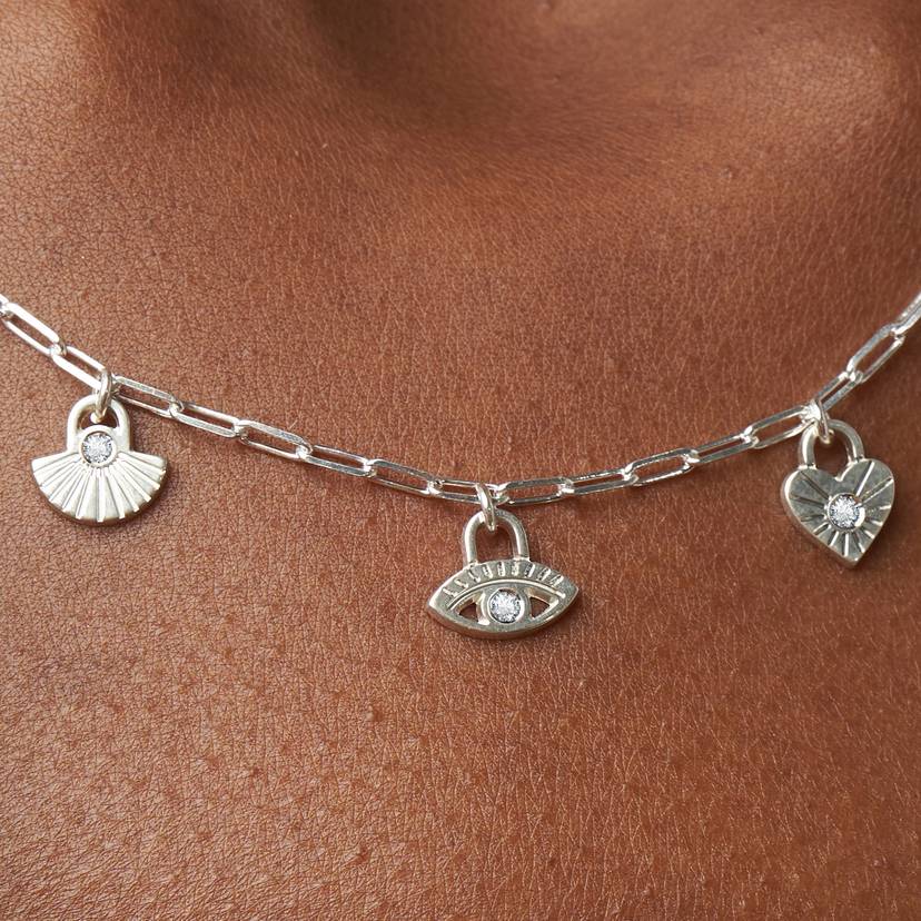 Spiritual Charms Neckalce with Diamonds - Silver - Oak & Luna