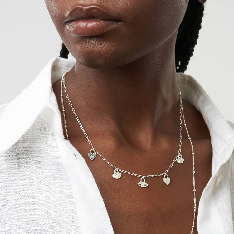 Spiritual Charms Neckalce with Diamonds - Silver - Oak & Luna