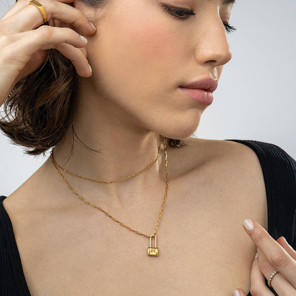 Square Initial Lock Necklace with Diamonds -Gold Vermeil - Oak & Luna