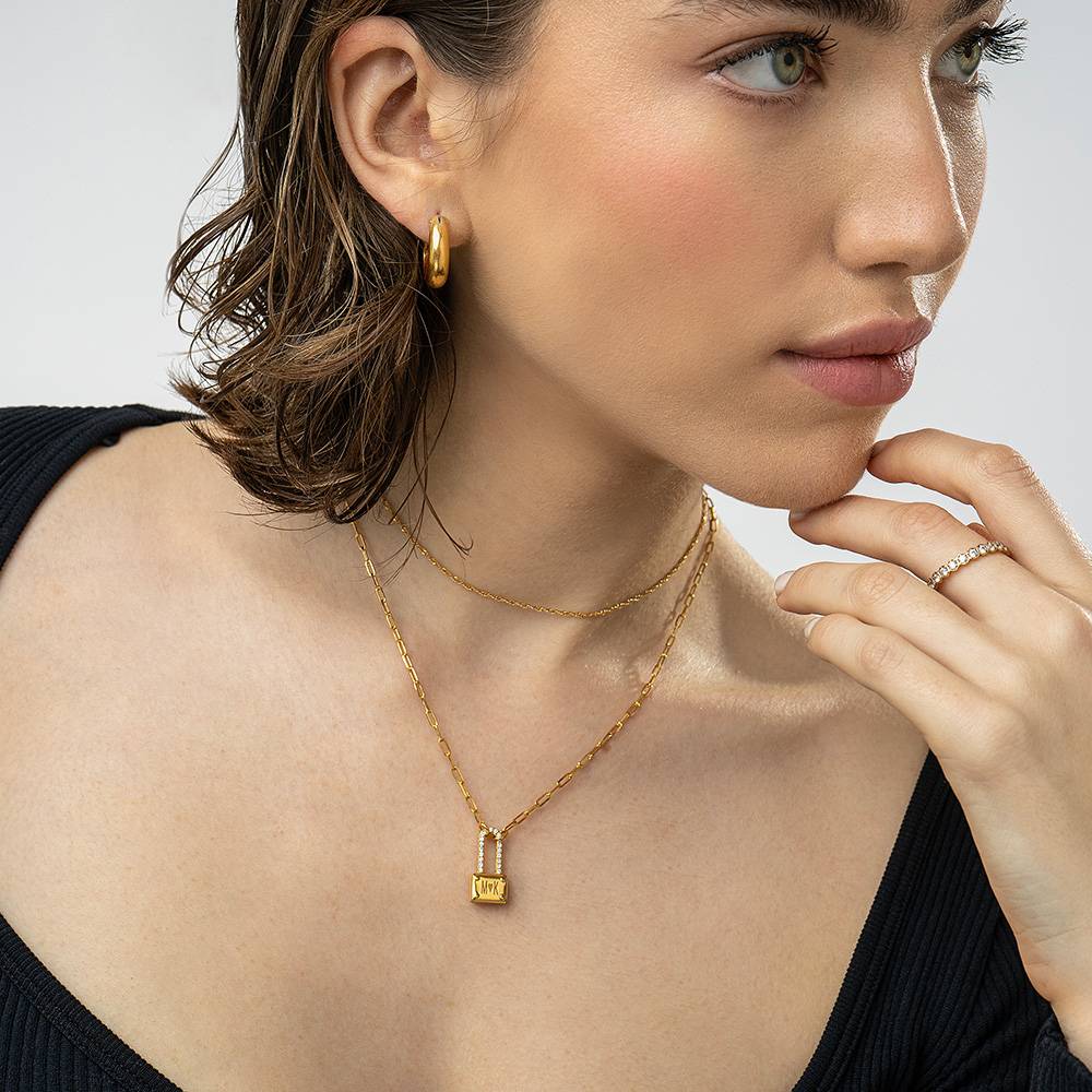 Square Initial Lock Necklace with Diamonds -Gold Vermeil - Oak & Luna