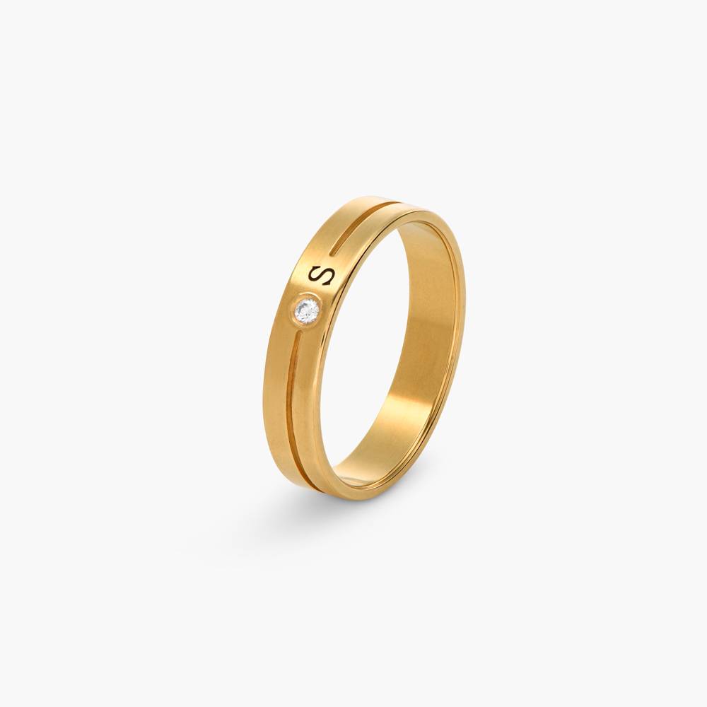 Stackable Engraved Soul Band Ring with Diamonds- Gold Vermeil - Oak & Luna