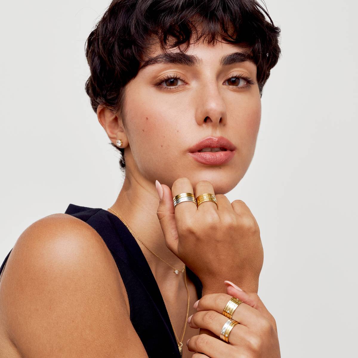 Stackable Engraved Soul Band Ring with Diamonds- Gold Vermeil - Oak & Luna