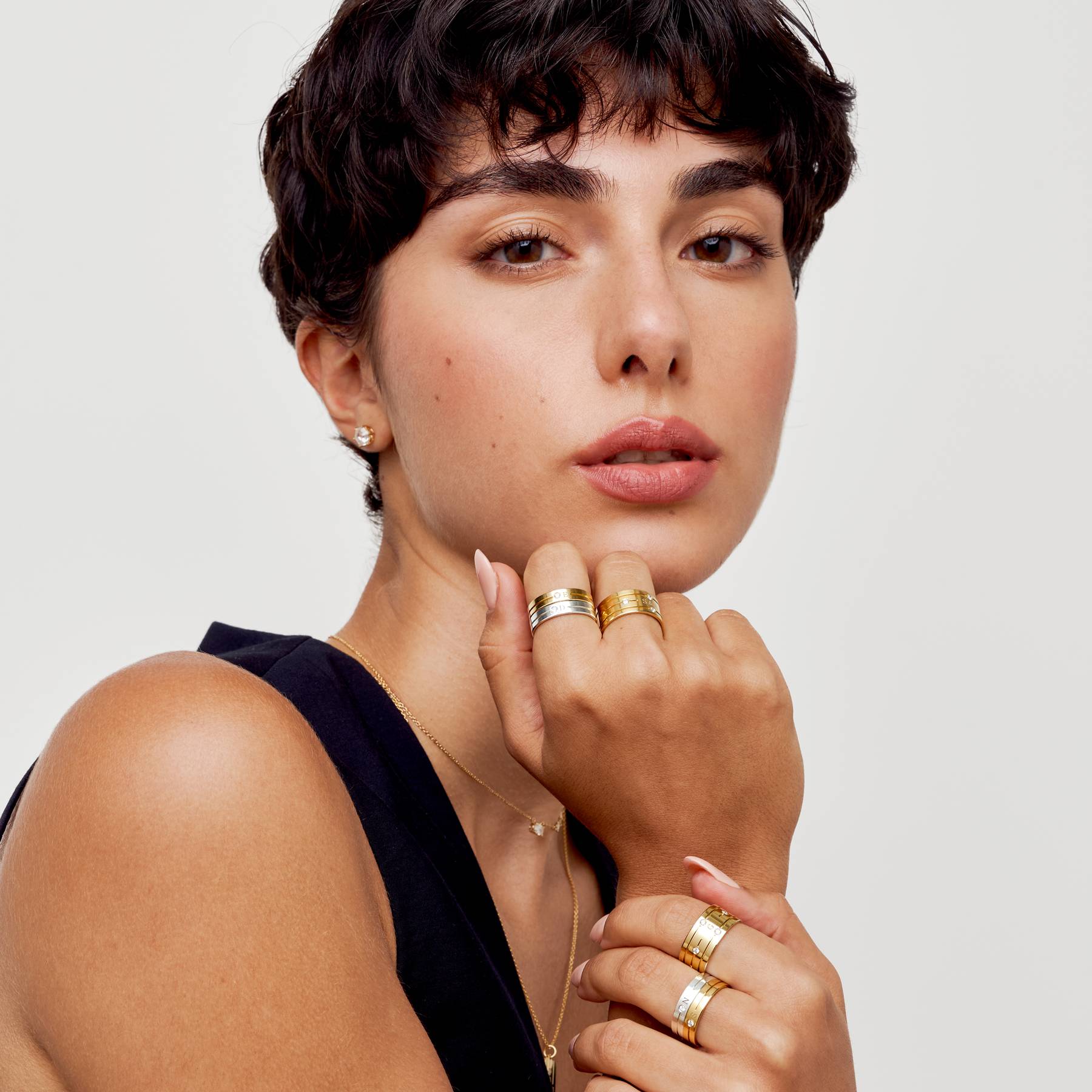 Stackable Engraved Soul Band Ring with Diamonds- Gold Vermeil - Oak & Luna