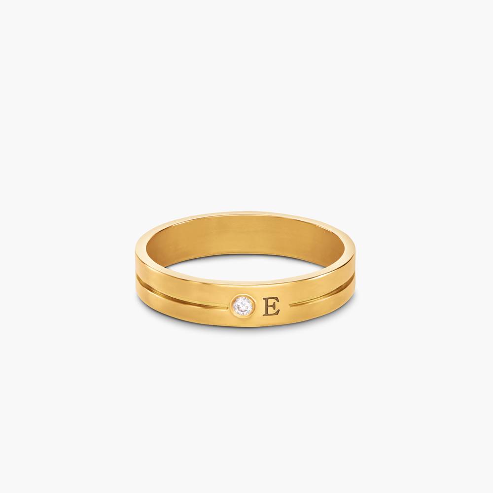 Stackable Engraved Soul Band Ring with Diamonds- Gold Vermeil - Oak & Luna