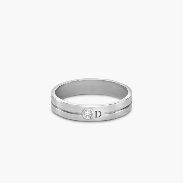 Stackable Engraved Soul Band Ring with Diamonds- Silver - Oak & Luna