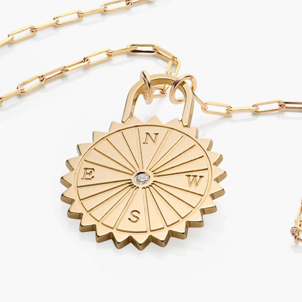 Sun Compass Initials Necklace with Diamond - 14k Solid Gold - Oak & Luna