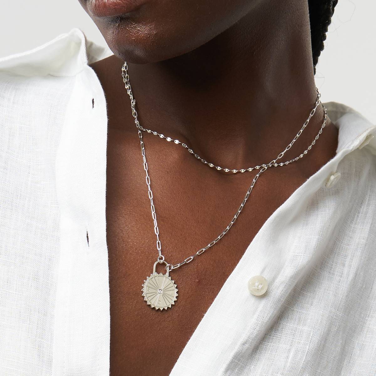 Sun Compass Initials Necklace with Diamond - Silver - Oak & Luna