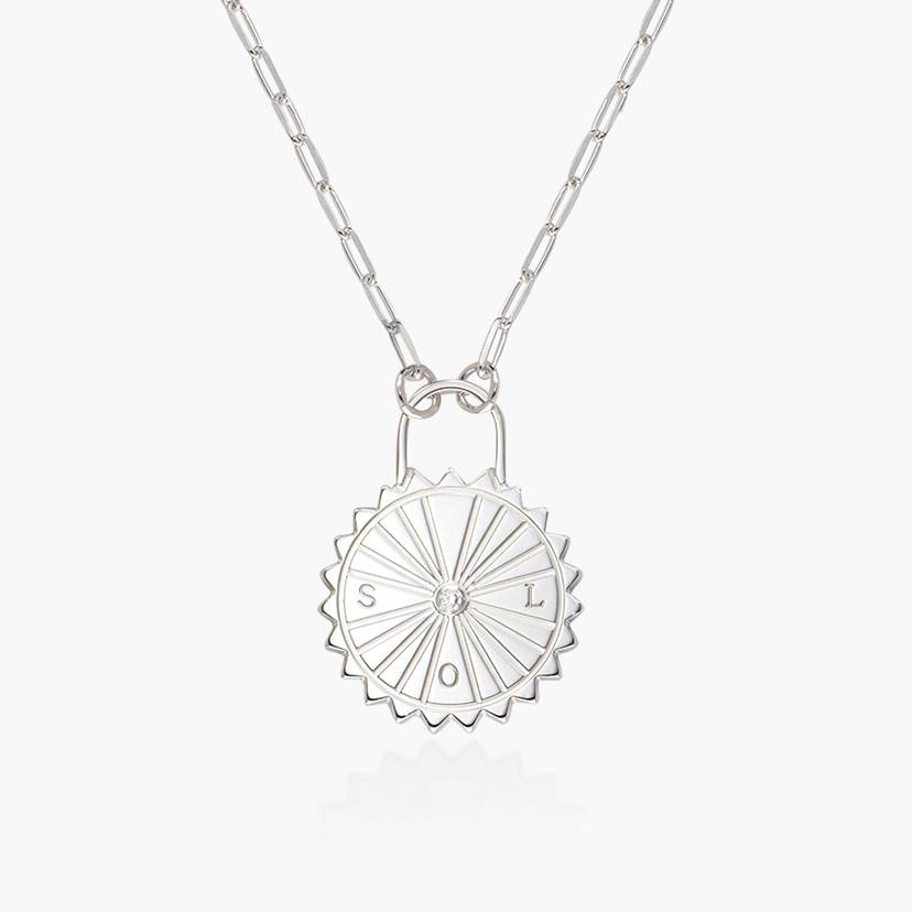 Sun Compass Initials Necklace with Diamond - Silver - Oak & Luna