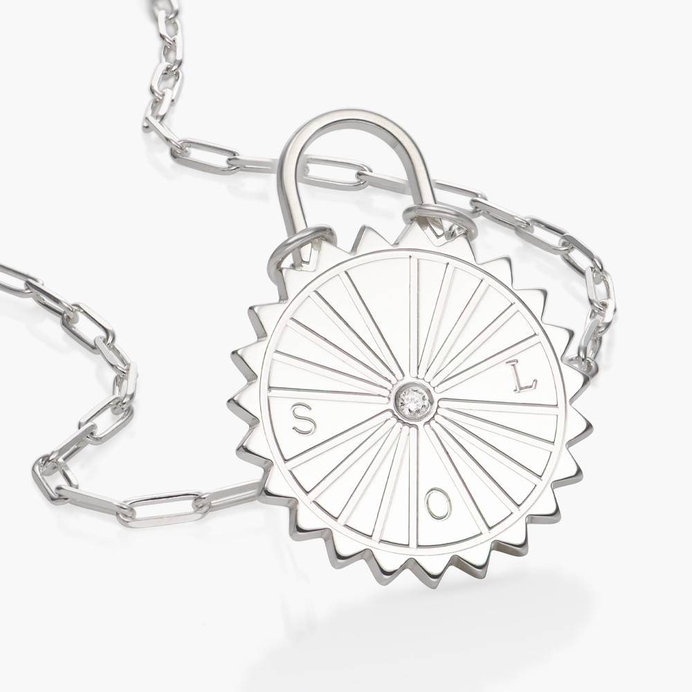 Sun Compass Initials Necklace with Diamond - Silver - Oak & Luna