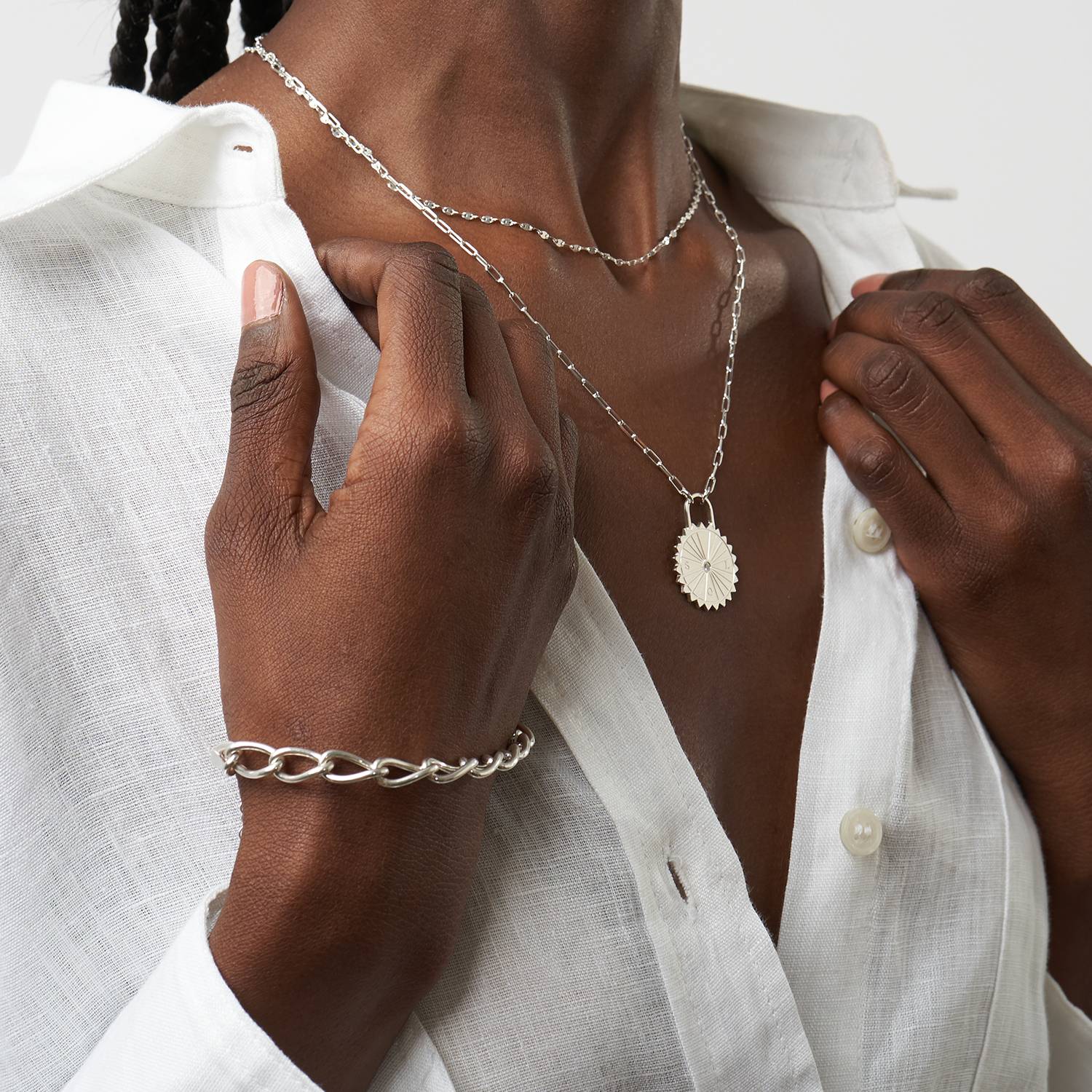 Sun Compass Initials Necklace with Diamond - Silver - Oak & Luna